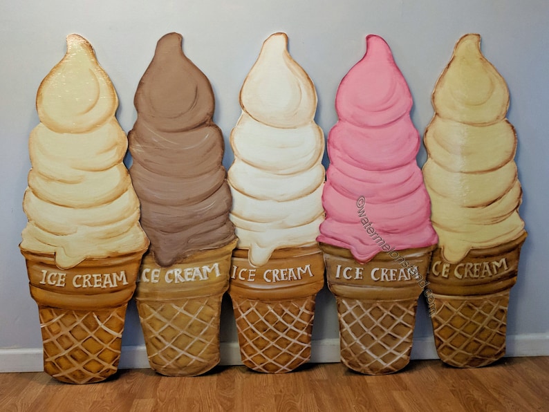 Large Wood Vintage Style Ice Cream Sign Cutout Vintage Style Roadside ...