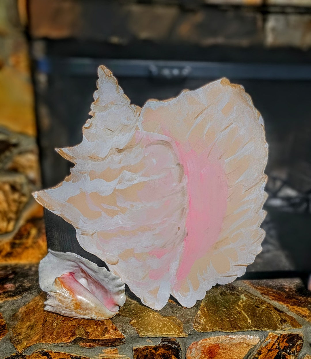 Sea Shell Hanging Handpainted Wood Beach House Sign - Giant Seashell ...