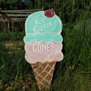 Retro Vintage Ice Cream Cone Sign Dip Cone TWO Flavors Farmhouse Sign ...