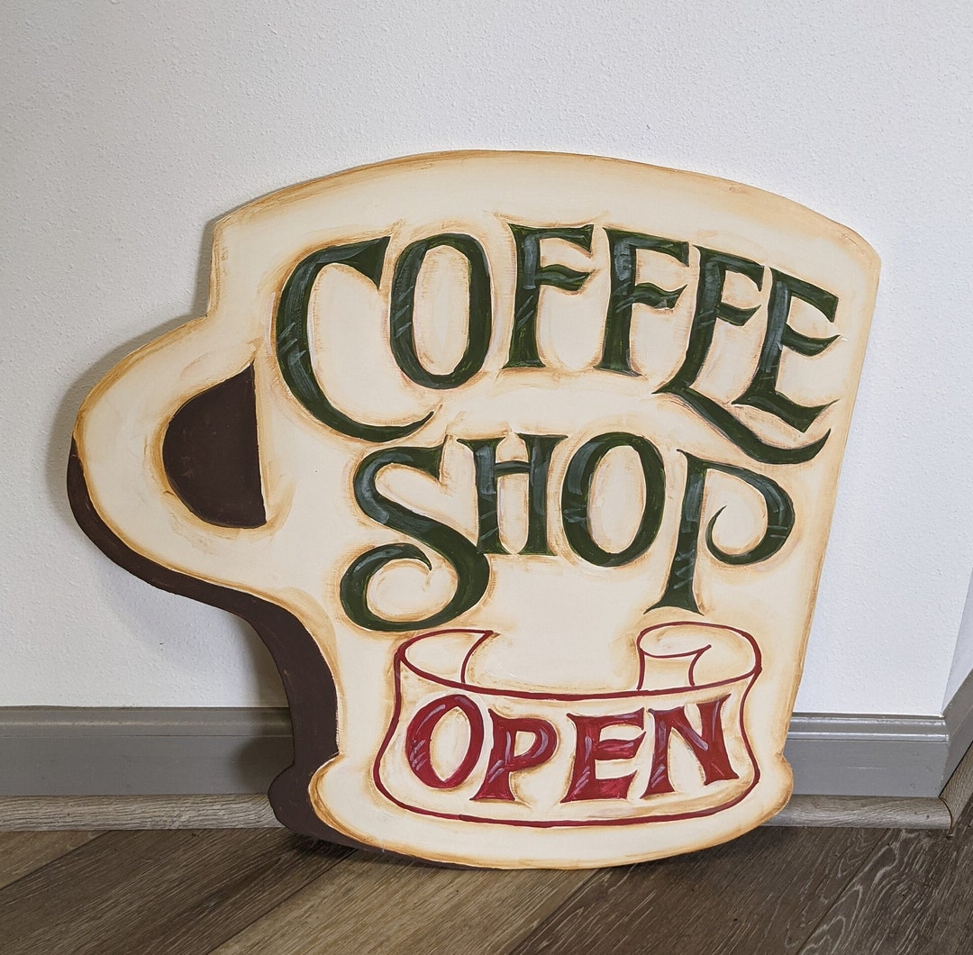 Hand Painted Coffee Cup Cut Out Sign: Vintage Retro Cafe Decor - Etsy