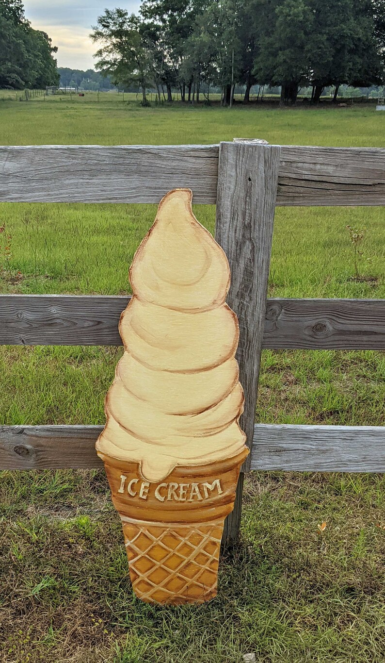 Large Wood Vintage Style Ice Cream Sign Cutout Vintage Style Roadside ...
