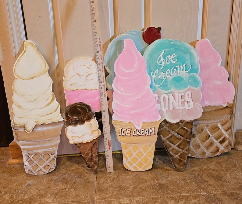 Retro Vintage Ice Cream Cone Sign Dip Cone TWO Flavors Farmhouse Sign ...