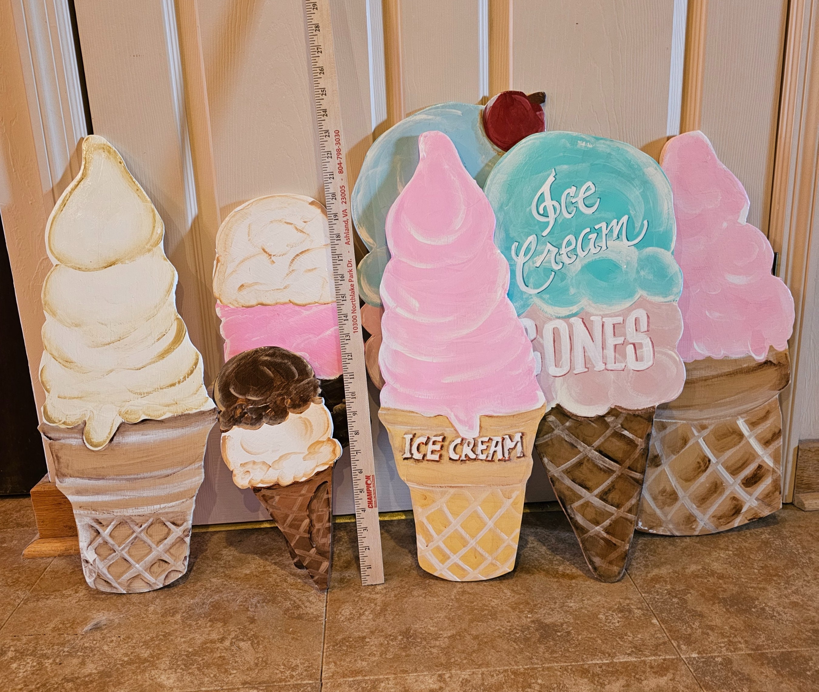 Retro Vintage Ice Cream Cone Sign Dip Cone TWO Flavors Farmhouse Sign ...