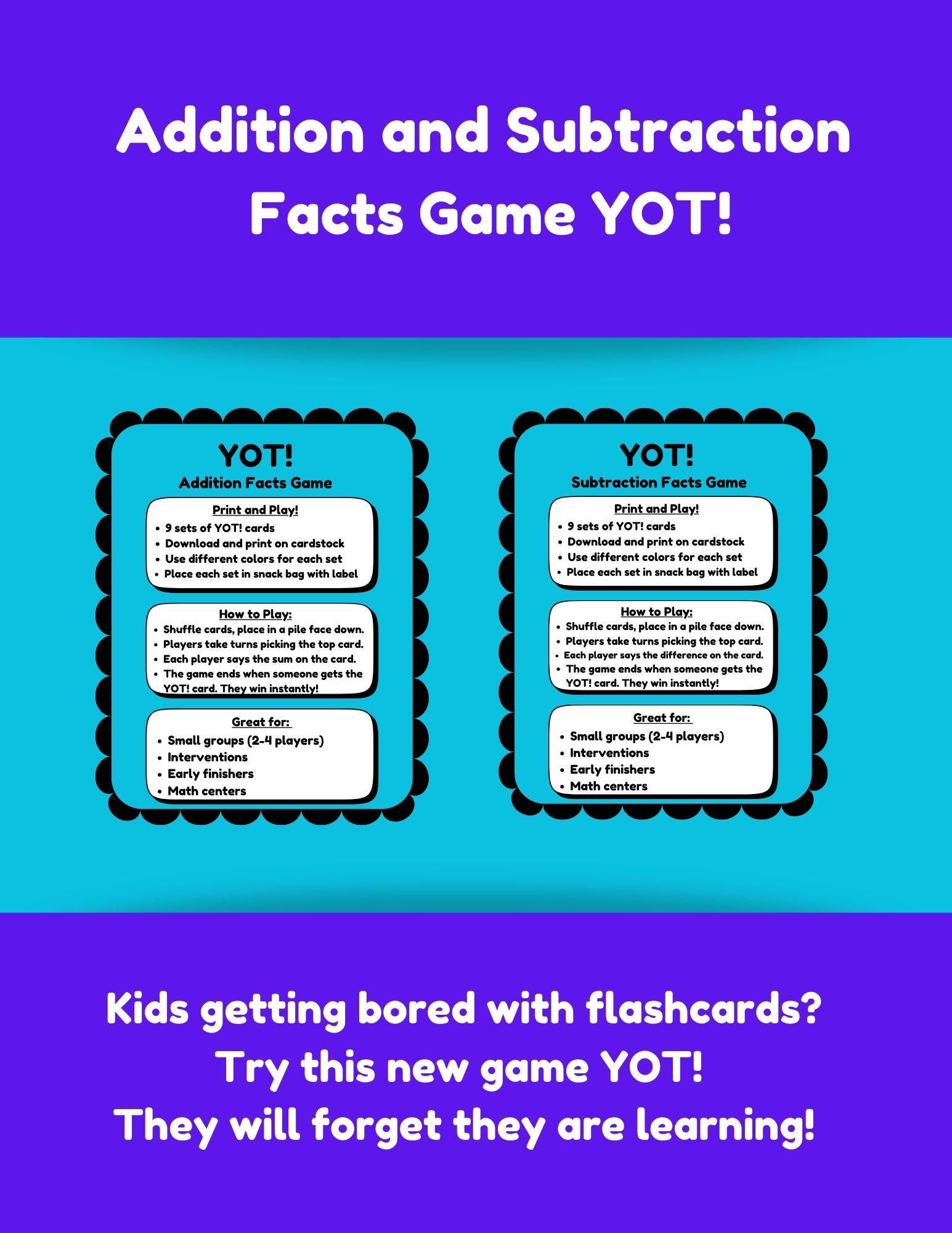 Addition and Subtracts Facts Game YOT! - Etsy