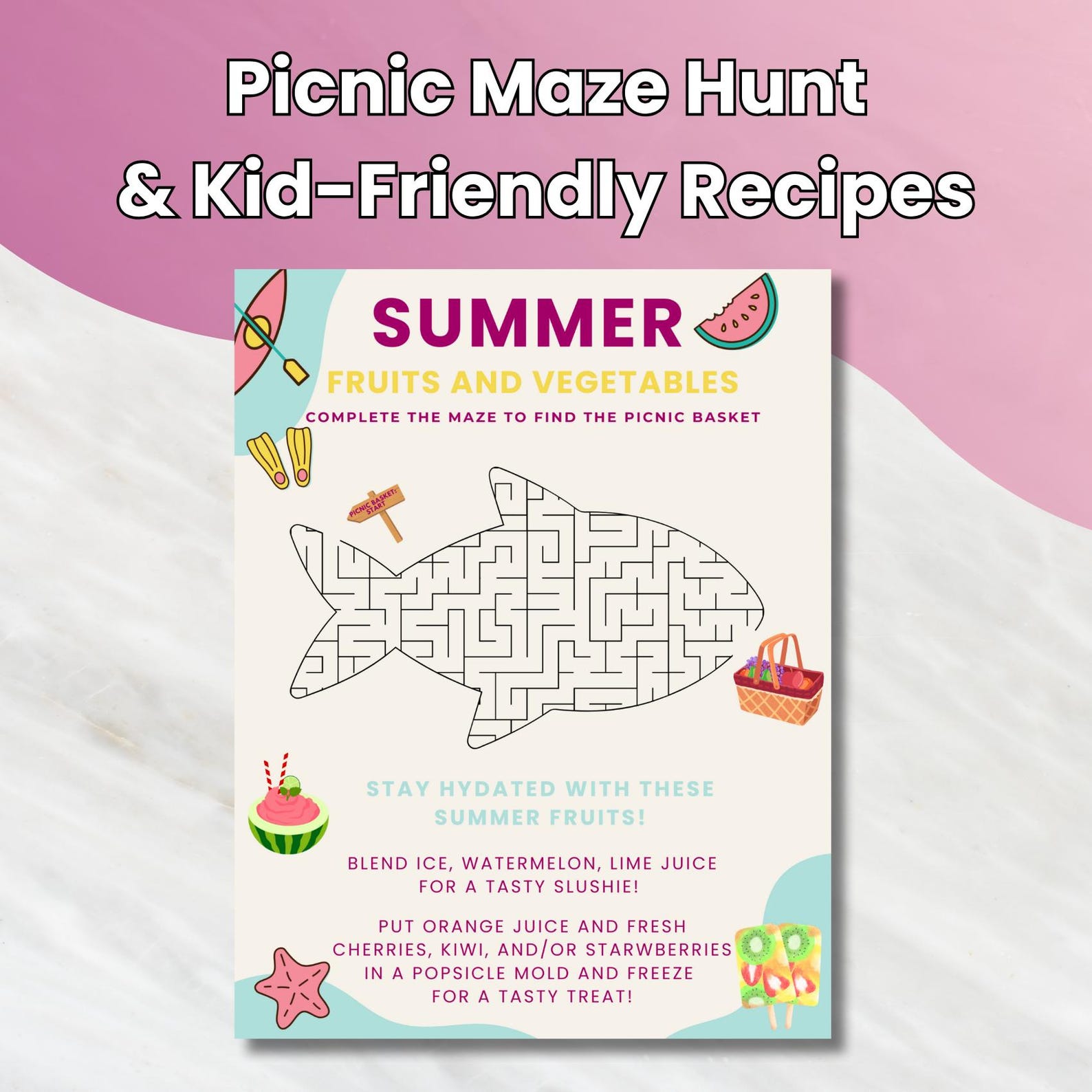 Printable Kids Nutrition Worksheets – Summer Fruits and Vegetables ...