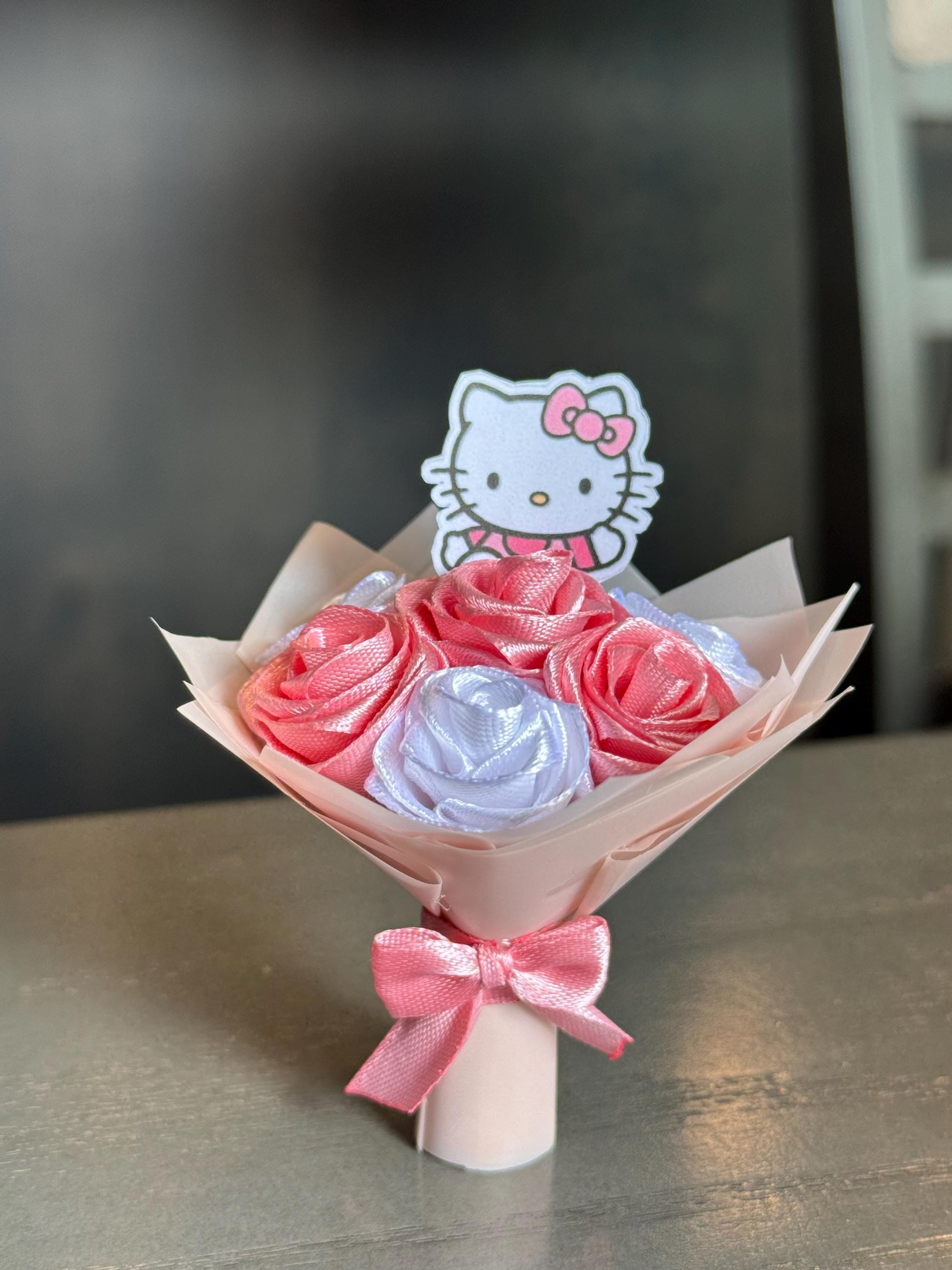 Custom Tiny 7 Count Ribbon Rose Bouquet, Eternal Ribbon Rose Bouquet ...