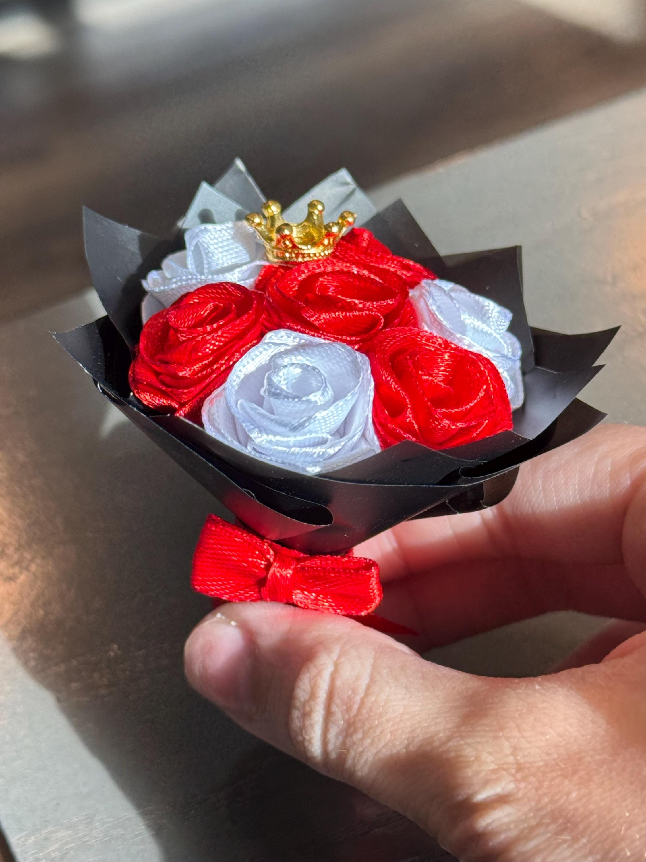 Custom Tiny 7 Count Ribbon Rose Bouquet, Eternal Ribbon Rose Bouquet ...