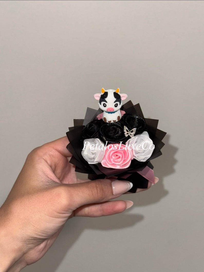 Personalized Mini Cow Rose Bouquet: Forever Flower Keepsake - Etsy