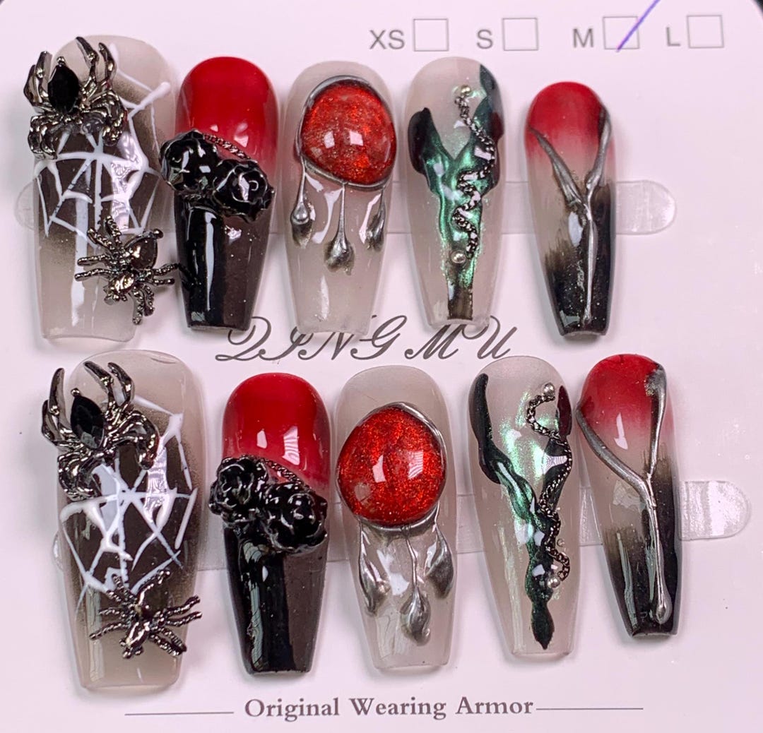 Gothic Black and Red Nails Scarlett Widow-red Goth Nails-red, Black ...