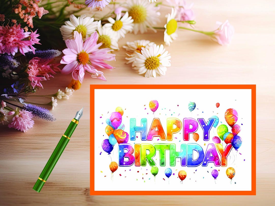 Colorful, Gender Neutral, Happy Birthday Postcard With Balloons and ...