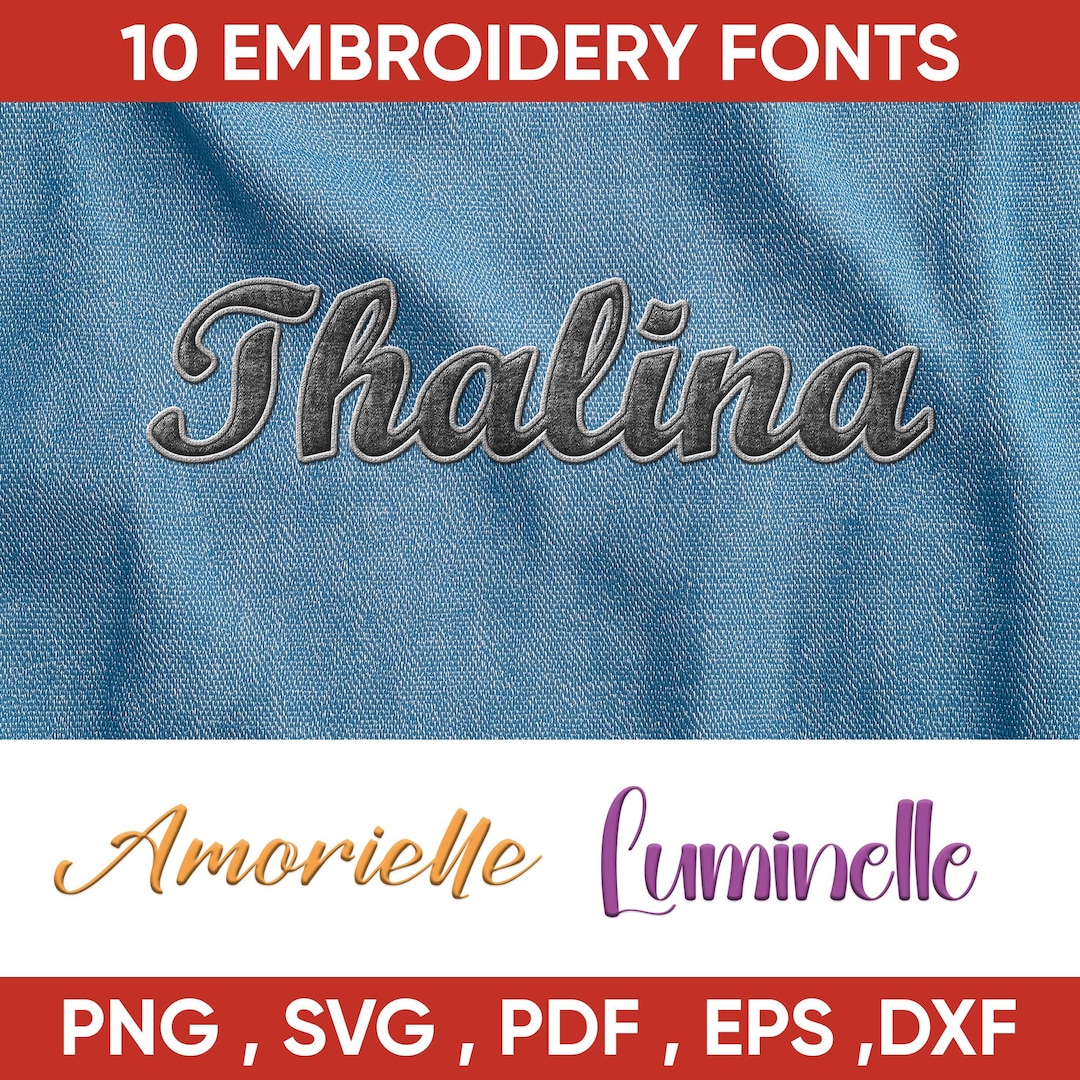 Cursive Embroidery Font, Monogram Script, Satin Stitch (10 Fonts ...