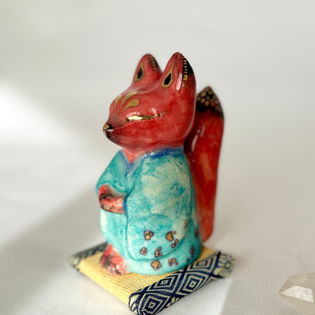 CLASSIC KITSUNE Japanese Fox Kitsune Raku Ceramic Fox Fertility Totem ...