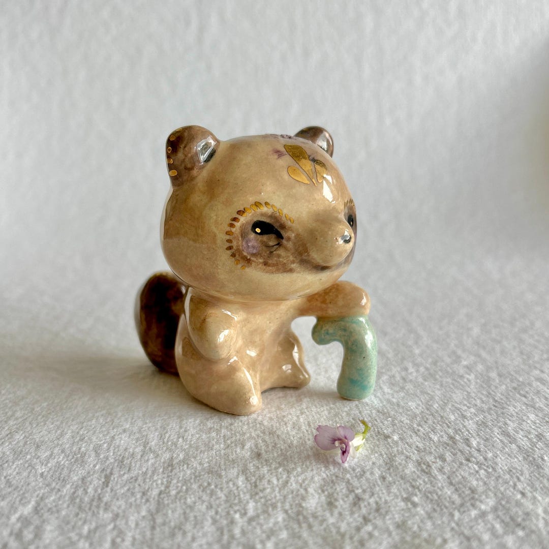 OLD MAN RACOON Art Toy // Ancient Tanuki Desk Buddy / Retro Nursery ...