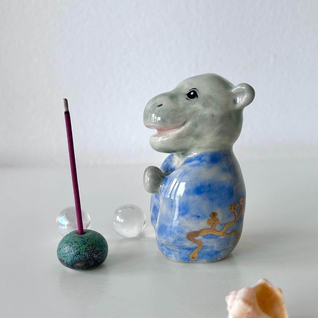 MOO DENG JIZO Protector // Ceramic Shrine Statue - Handmade Hippo ...