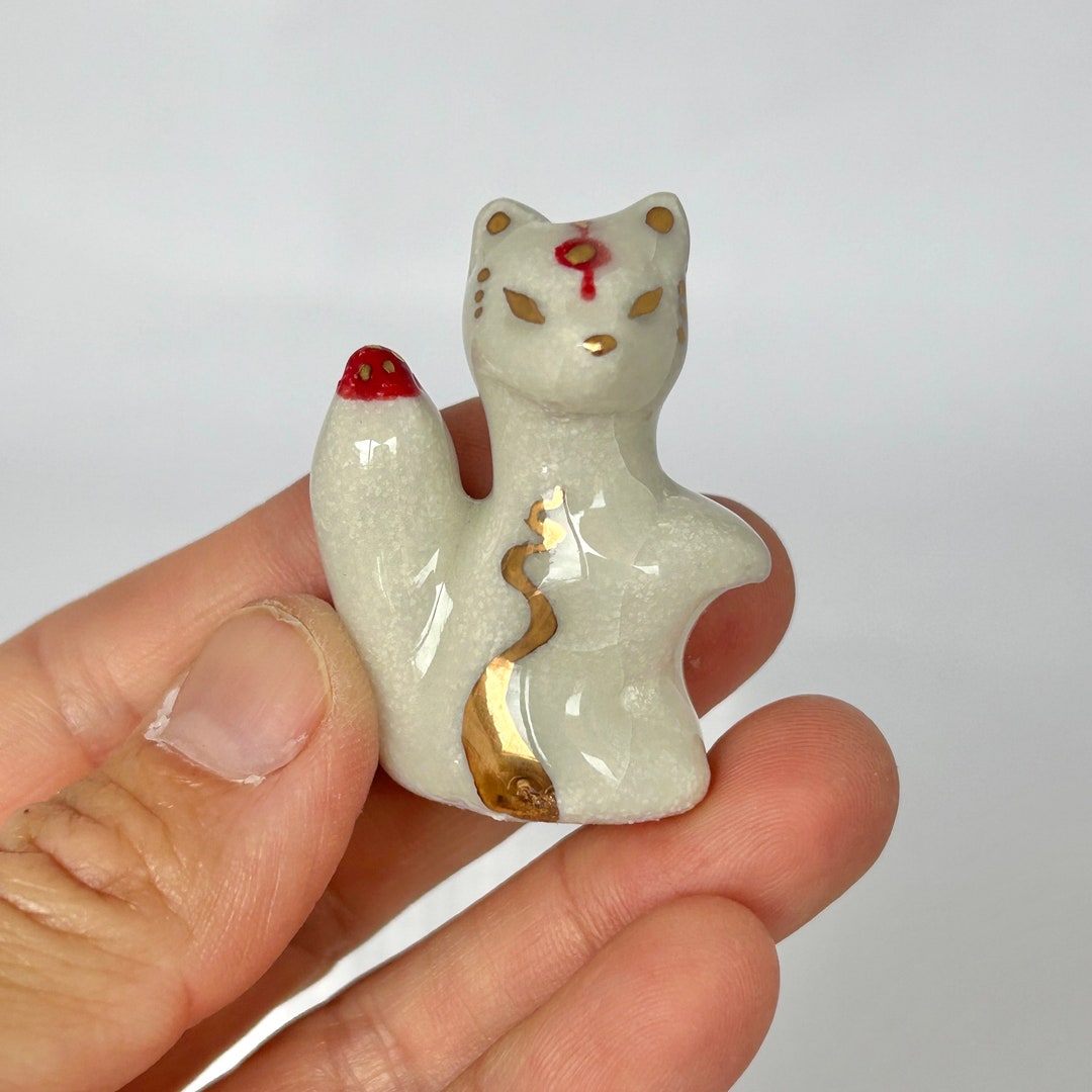 CLASSIC KITSUNE Japanese Fox Kitsune Raku Ceramic Fox Fertility Totem ...