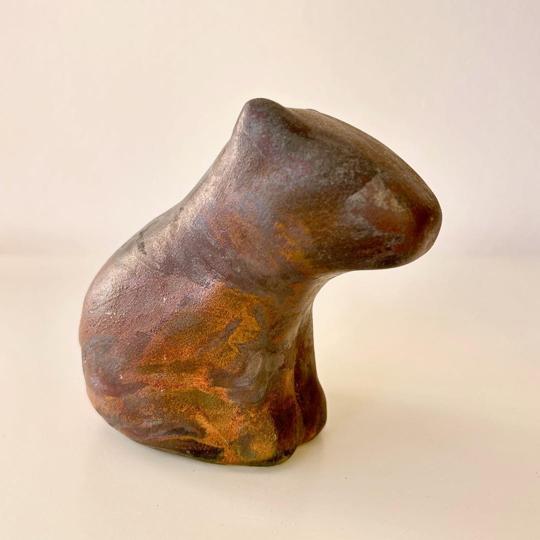 CAPYBARA STATUE //ceramic RAKU Copper Matte Cappy / Animal Sculpture ...