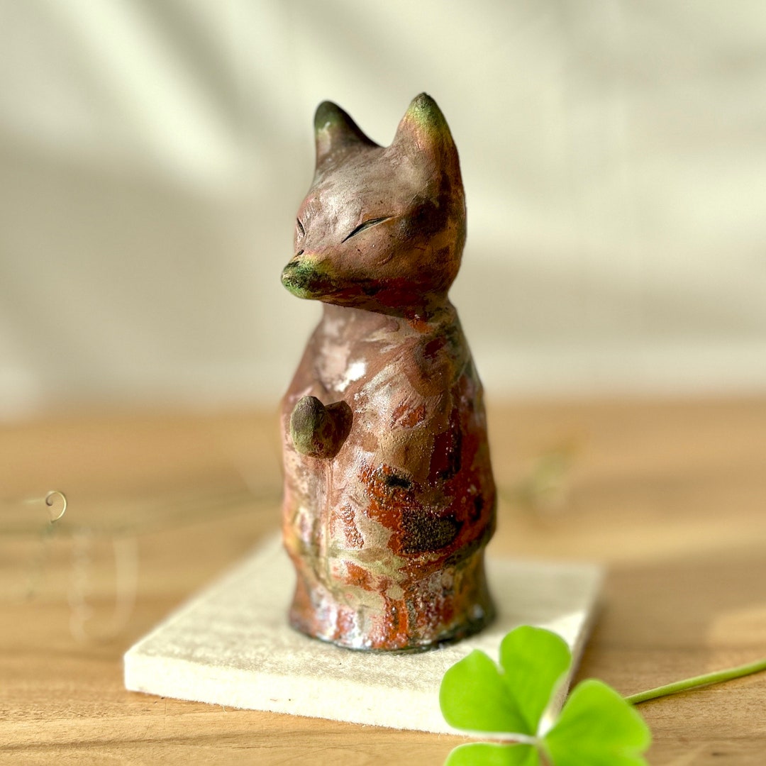 Kitsune FOX Kami / Raku Ceramic Fox Statue / Japanese Shinto / Inari ...
