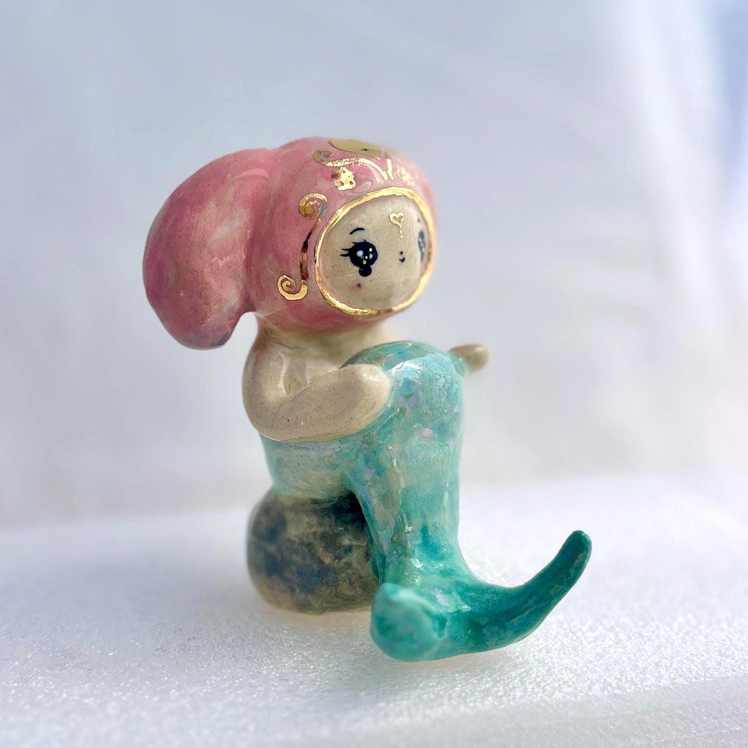 MER-BUNNY Ceramic Art Toy // Mermaid Yume Kawaii Statue Decor ...