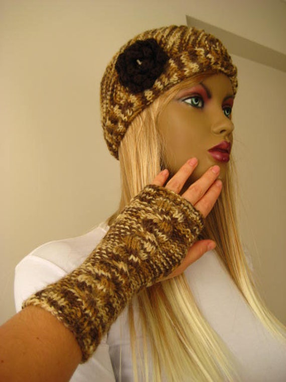 Fall Knit Fashion Brown Hat & Gloves Set Autumn Color of | Etsy