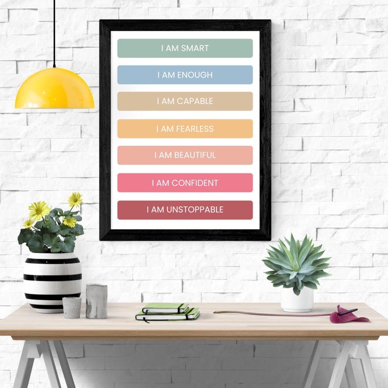 Rainbow Affirmations Wall Art, Affirmations for Kids, I Am Smart ...