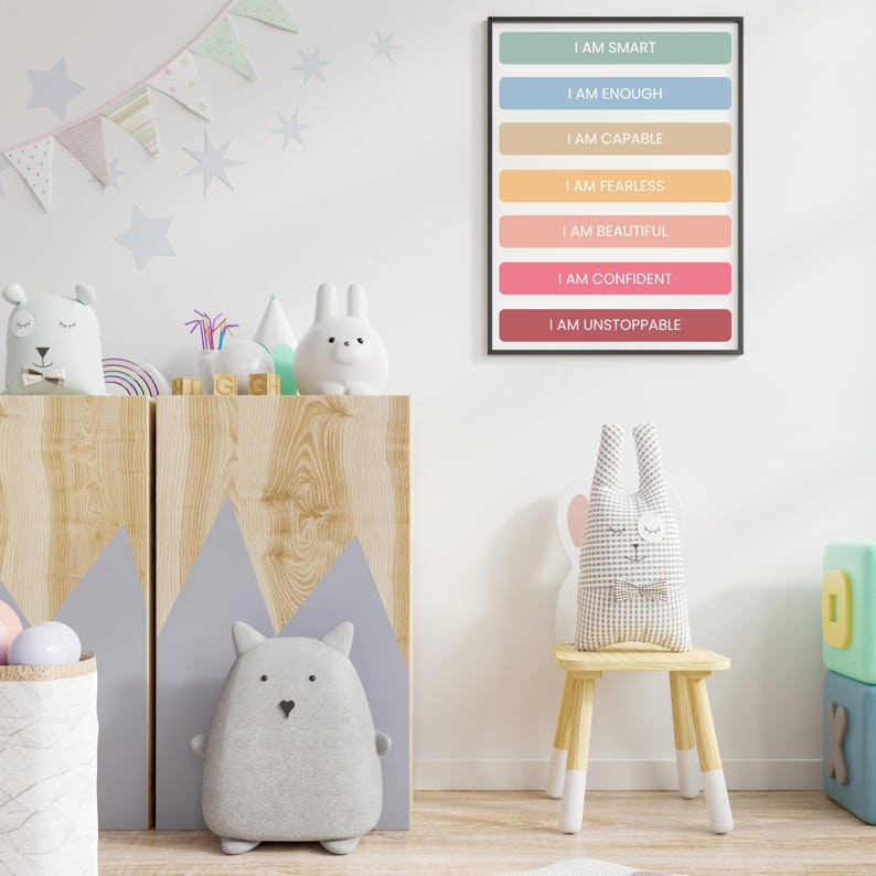 Rainbow Affirmations Wall Art, Affirmations for Kids, I Am Smart ...
