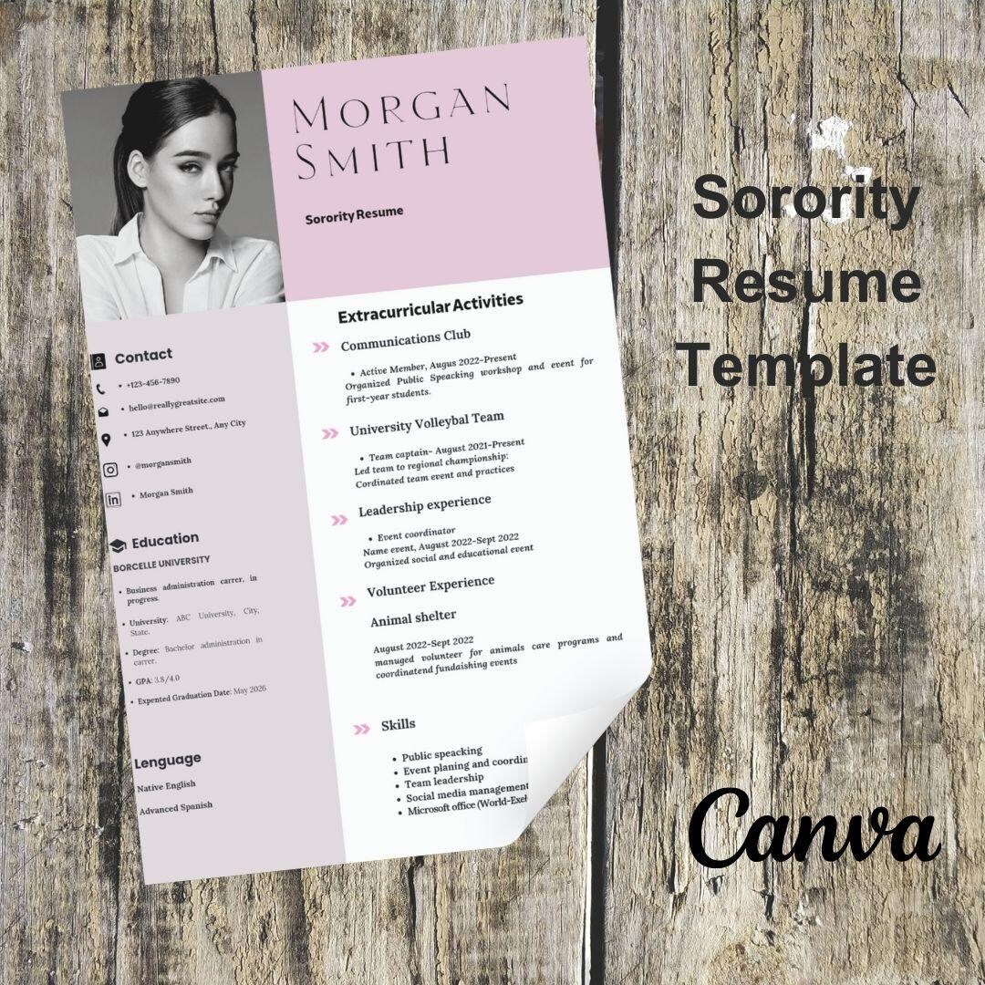 Editable Sorority Resume Templete With Photo, Minimalist Sorority Cover ...