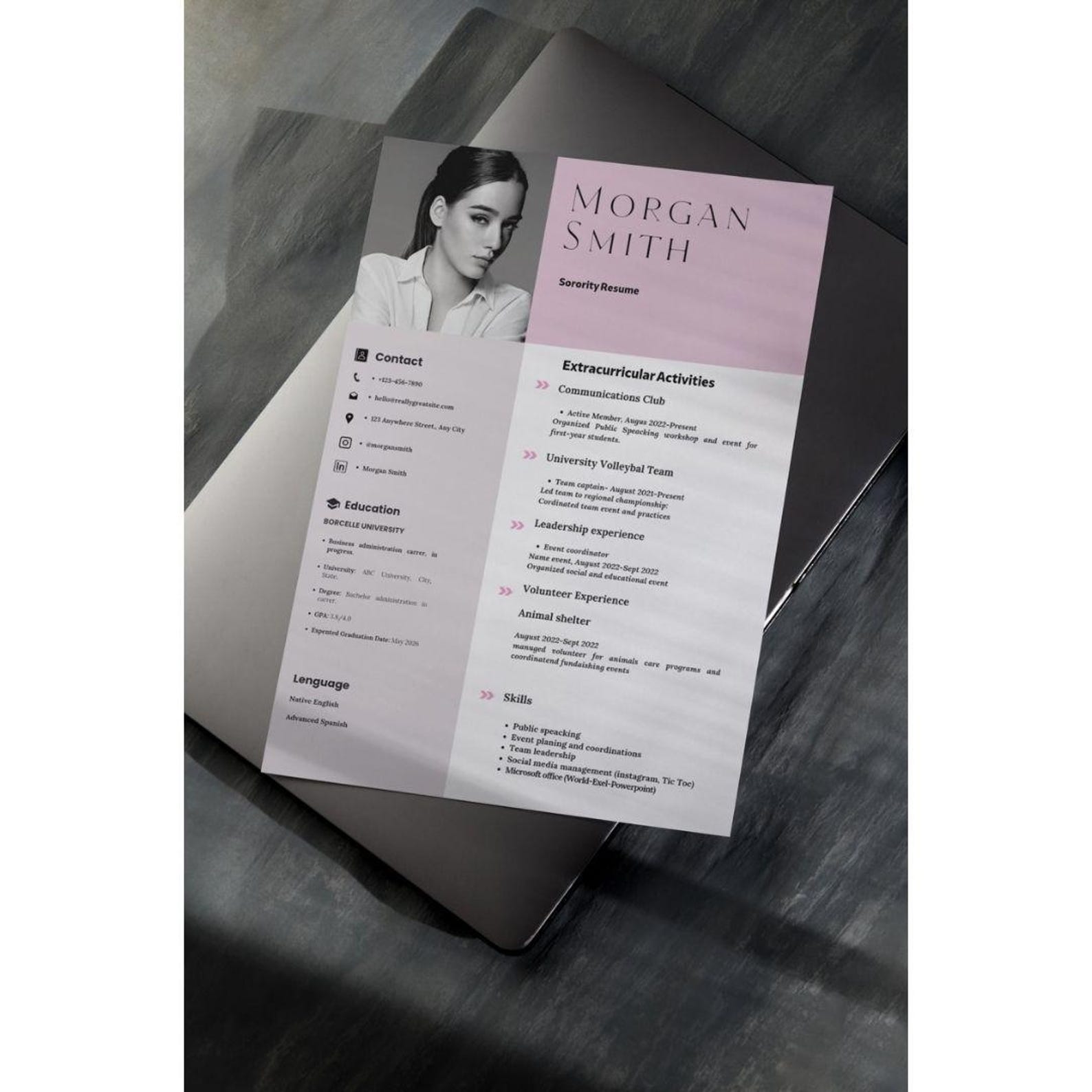 Editable Sorority Resume Templete With Photo, Minimalist Sorority Cover ...