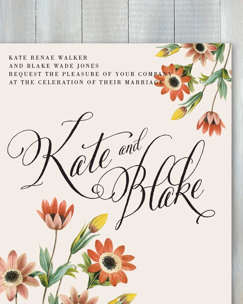 Script Floral PDF Invitation Set - Etsy