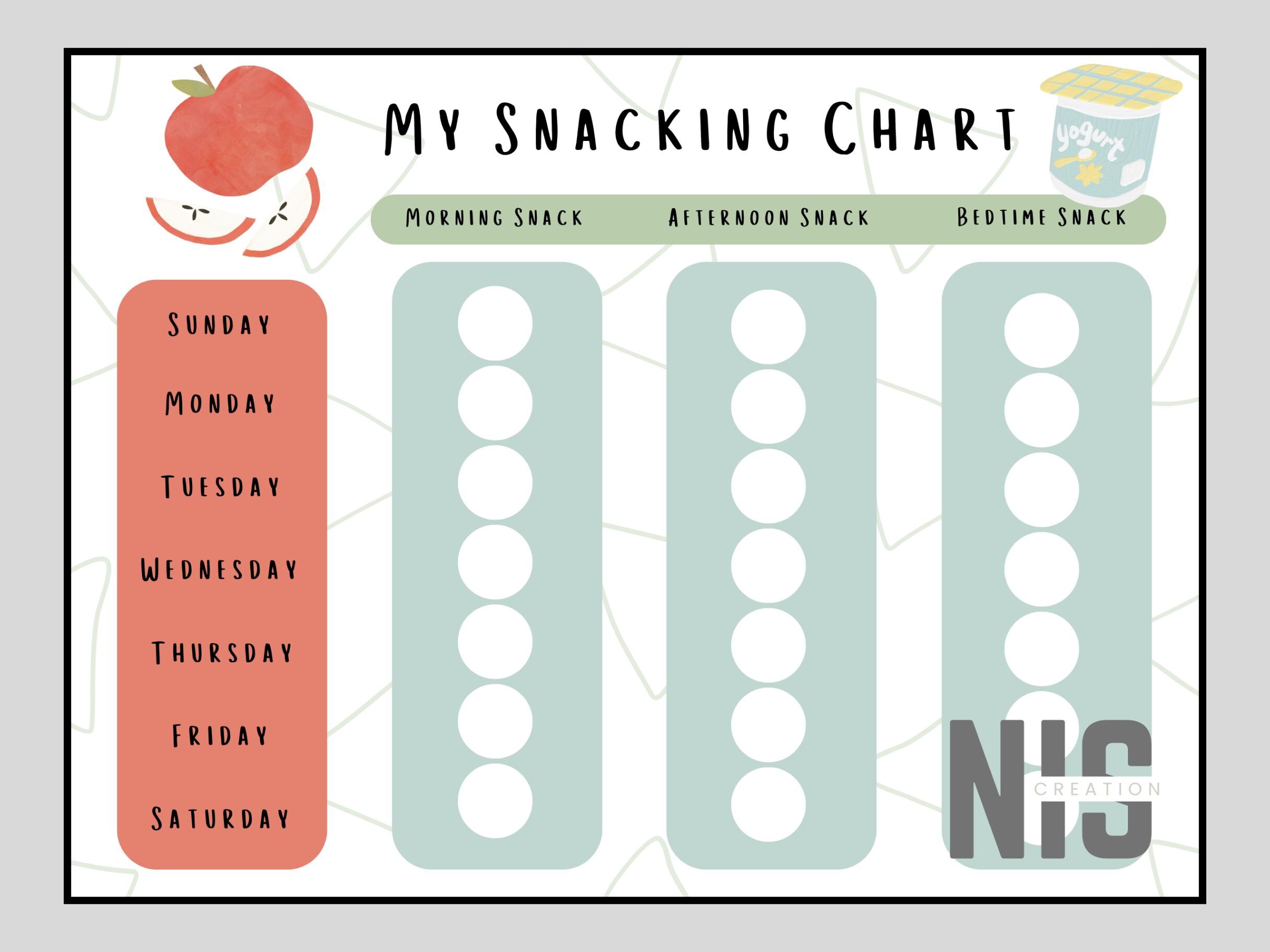 Children's Snack Tracker Printable Toddlers Snack Tracker Snack Chart ...