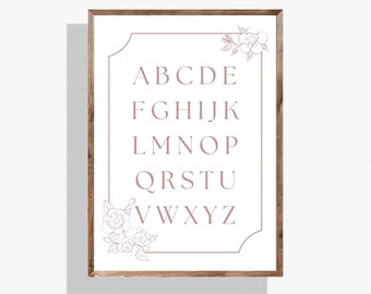 Vintage ABC Poster Print: Sage Green Alphabet Chart, Nursery Letter ...
