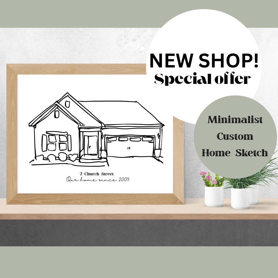 Custom Minimalist Home Sketch With Address & Date | Personalized Wall ...