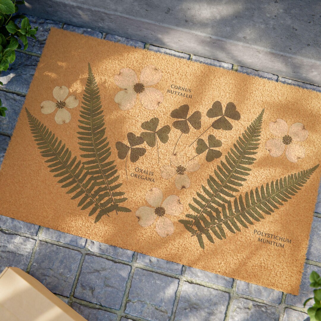 PNW Ferns and Wildflowers Scan Art Doormat | Coir Entrance Mat - Etsy