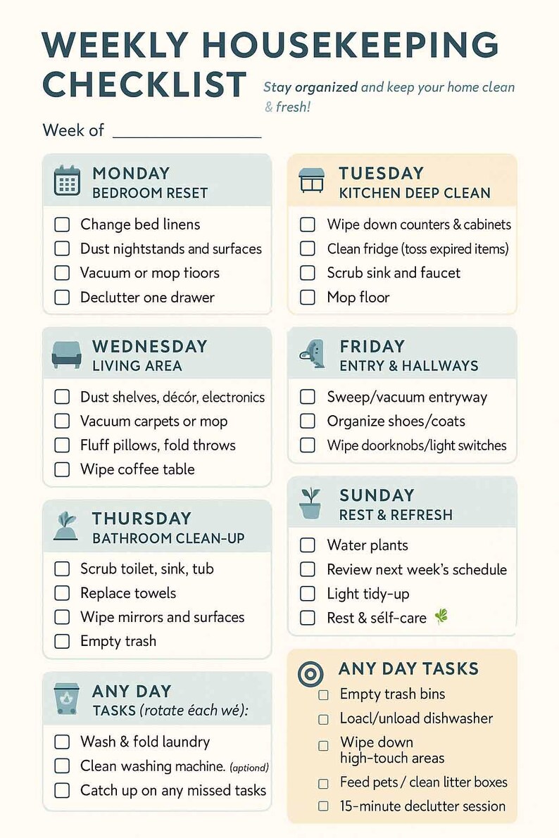 Printable Housekeeping Checklist Bundle | Weekly & Monthly Cleaning ...