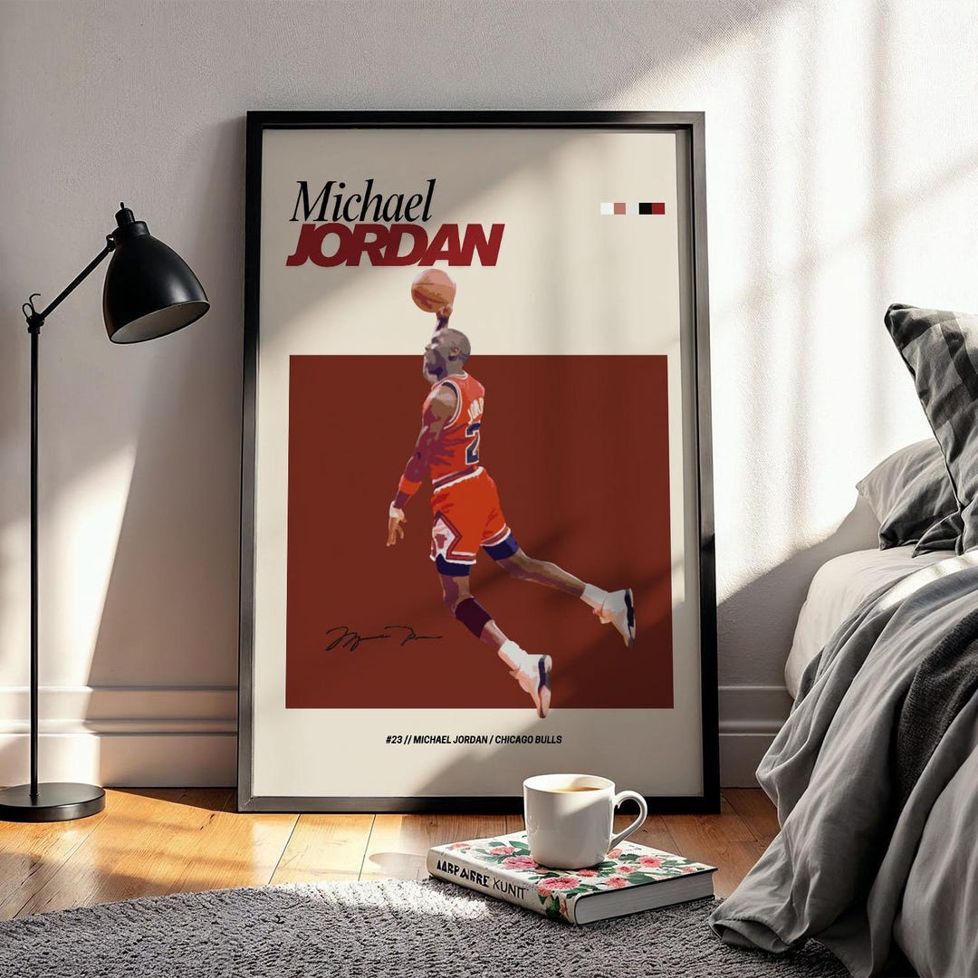 Michael Jordan Portrait Poster, MJ Basketball Wall Art Print, Chicago ...