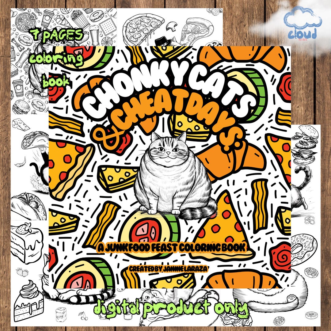 Fat Cat Coloring Book | Cute Cat | Chonky Cats & Cheat Days Coloring ...