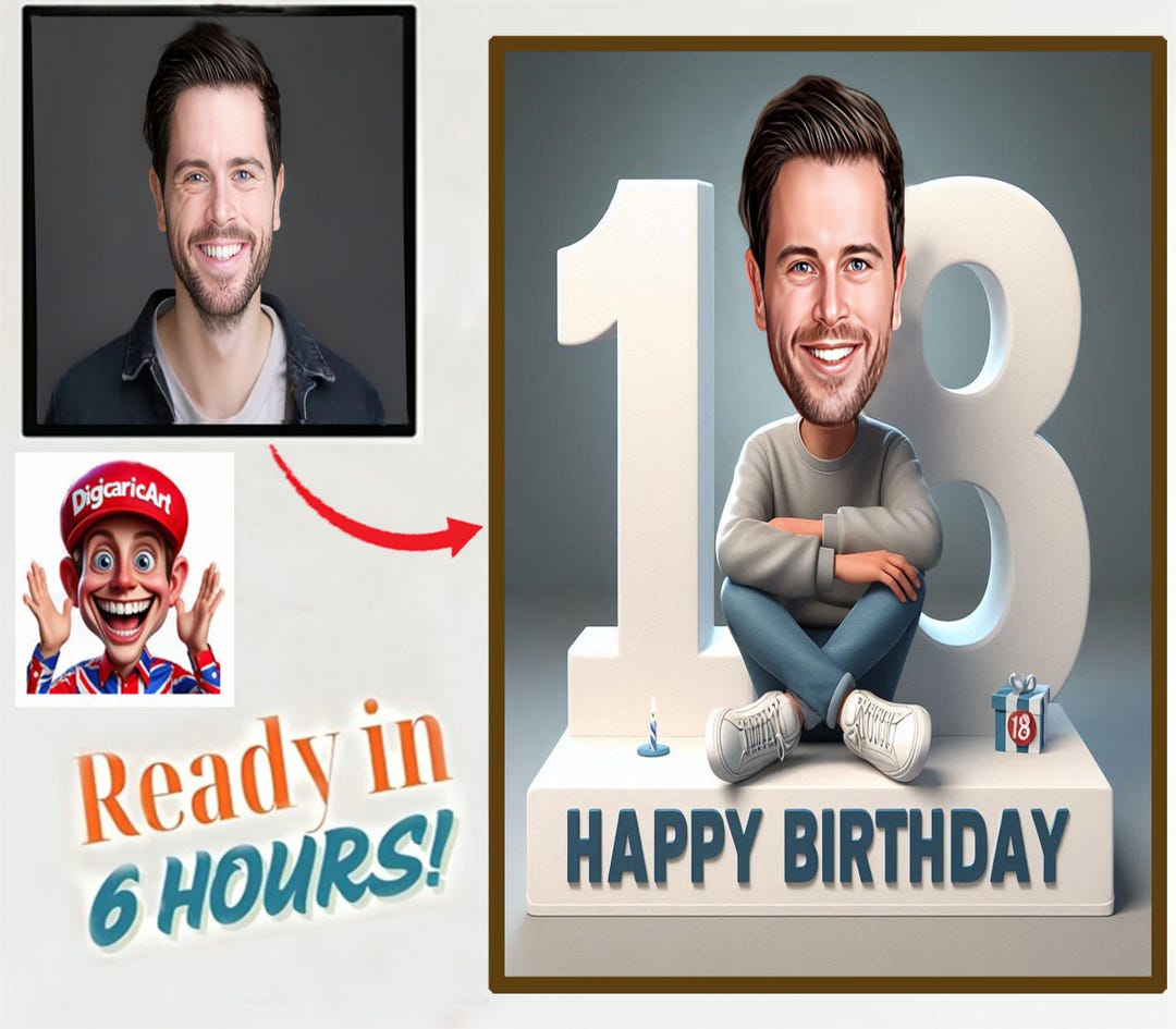 Personalized 18th Birthday Caricature: Custom Cartoon Portrait (digital ...