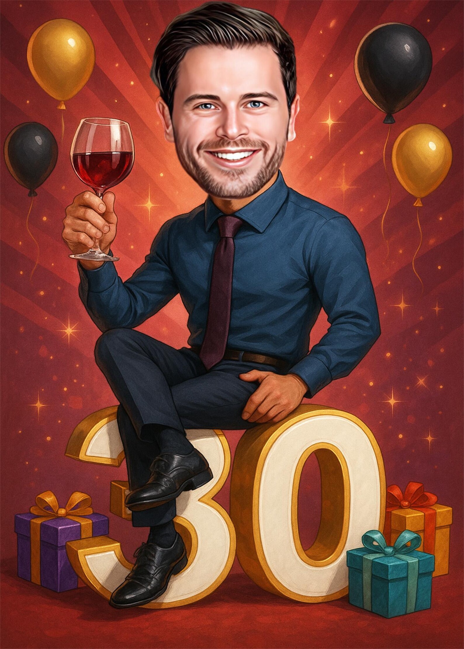 Personalized 30th Birthday Caricature: Custom Cartoon Portrait (digital ...