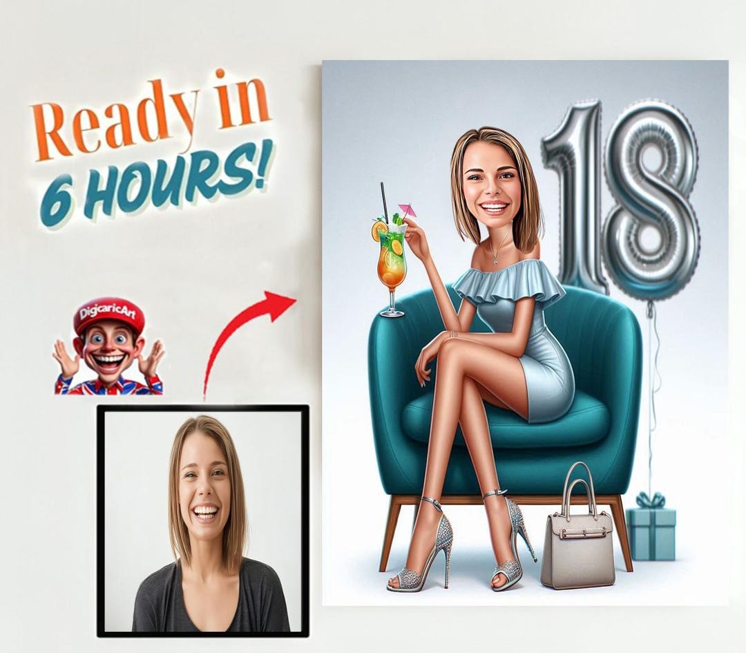 18th Birthday Caricature Gift: Custom Cartoon Portrait (digital File ...