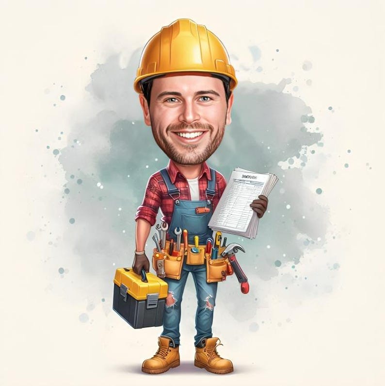 Custom Construction Cartoon Portrait: Personalized Caricature Gift ...