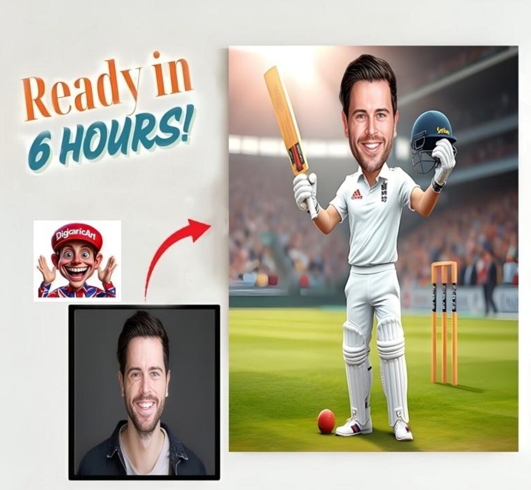 Personalized Cricket Caricature Gift Custom Cricket Cartoon Portrait ...