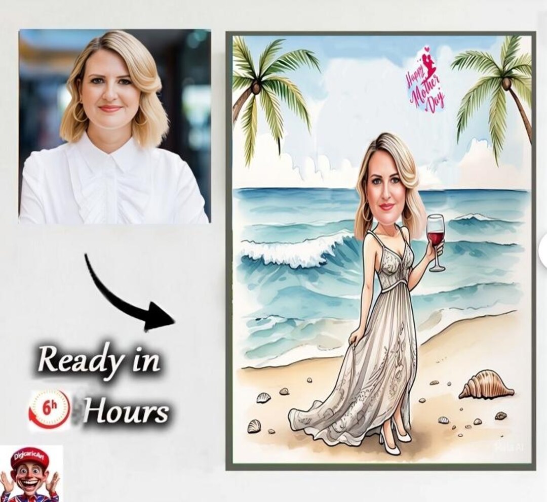 Custom Mom Cartoon Portrait, Mom Caricature, Gift for Mom, Mother ...