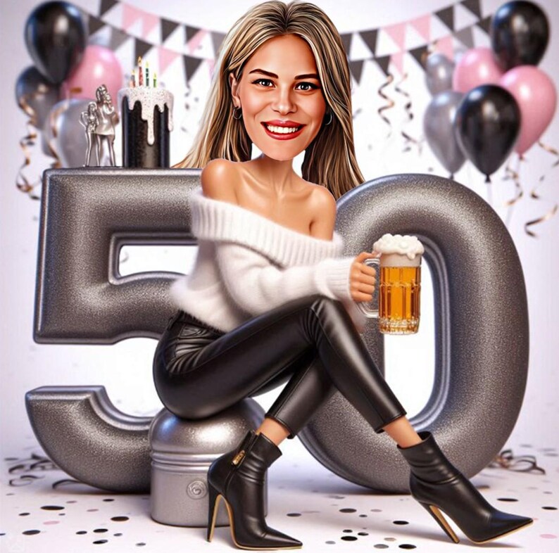 Personalized 50th Birthday Cartoon Portrait: Custom Caricature (digital ...