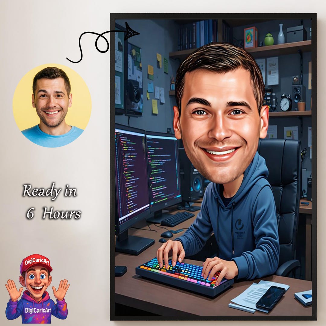 Custom Computer Engineer Caricature – Personalized IT Professional ...