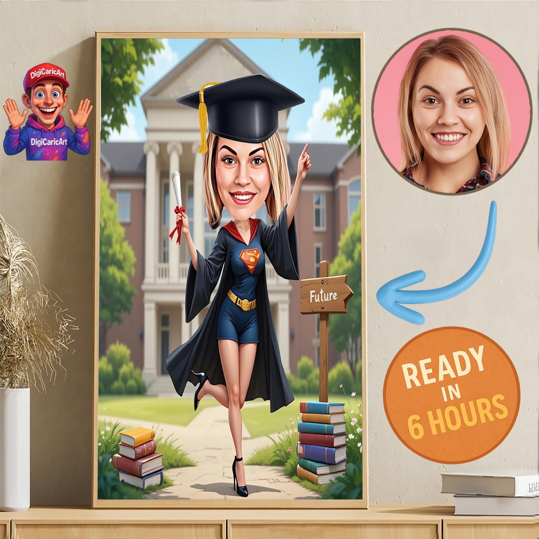 Custom Graduation Caricature – Personalized Cartoon Portrait (digital ...