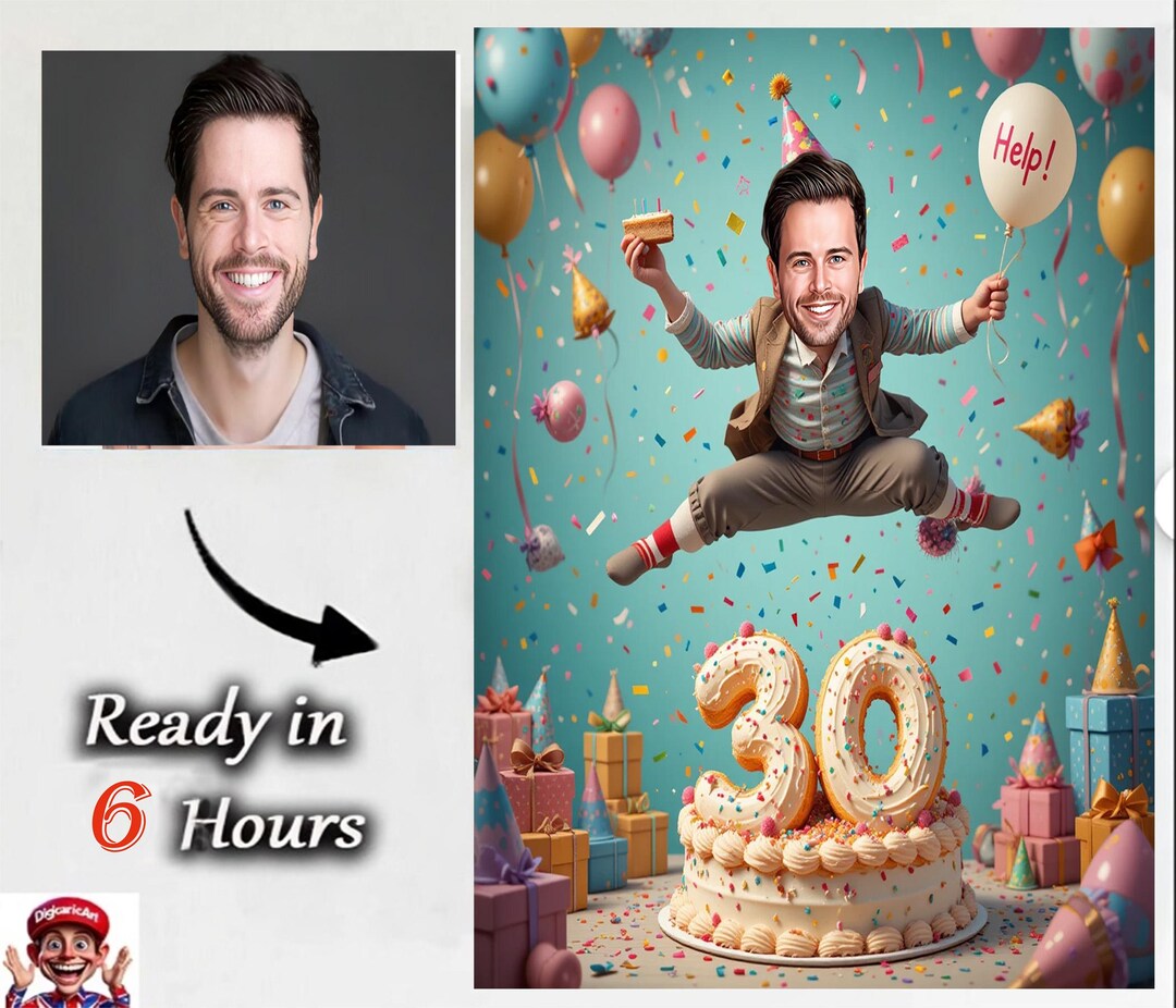 Custom 30th Birthday Cartoon Portrait | Personalized Caricature Gift - Etsy