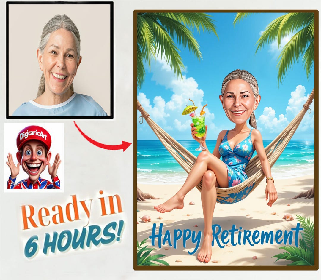 Custom Retirement Cartoon Portrait, Personalized Caricature (digital ...