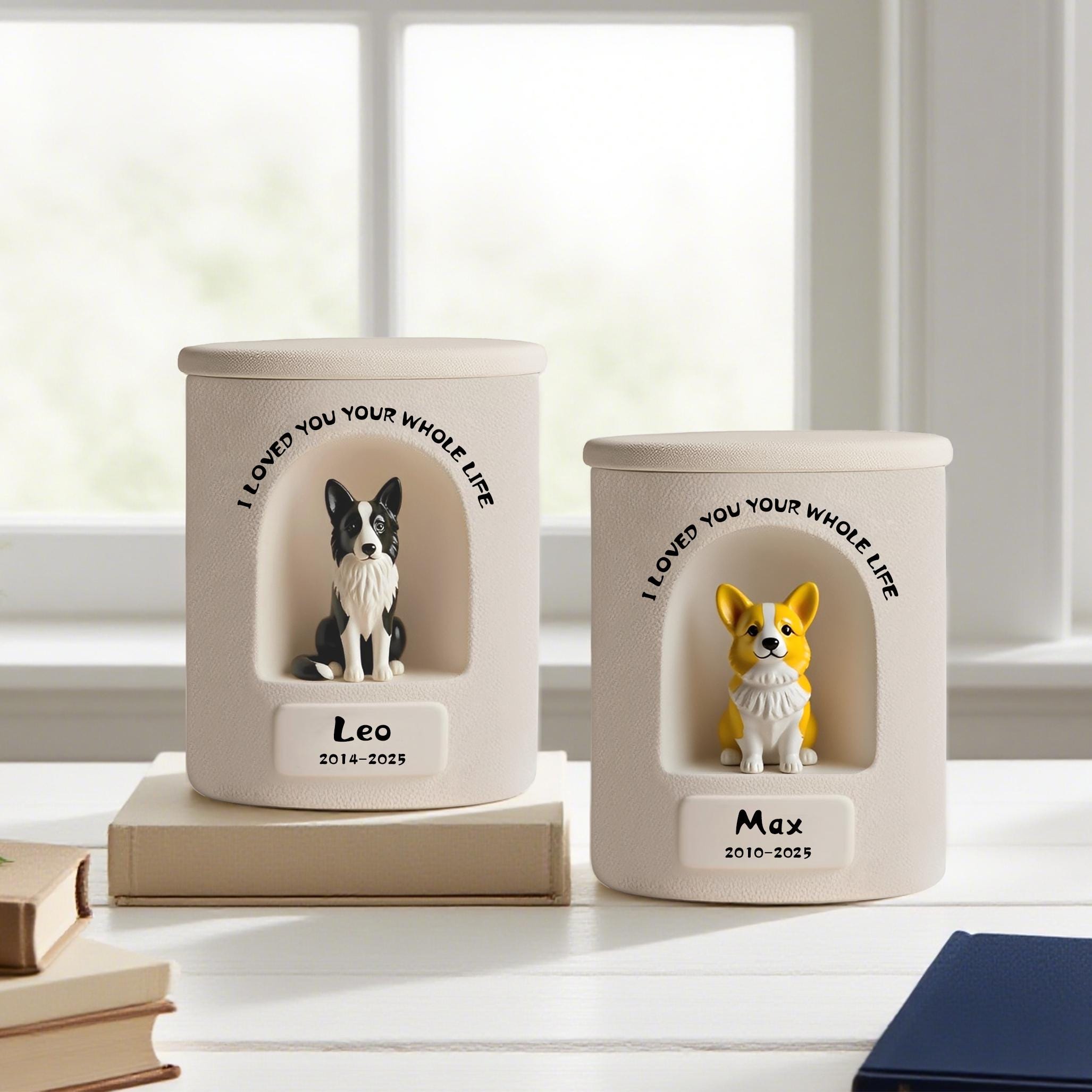 Personalized Dog Urn – Hand-painted Ceramic Lifelike Portrait,name and ...