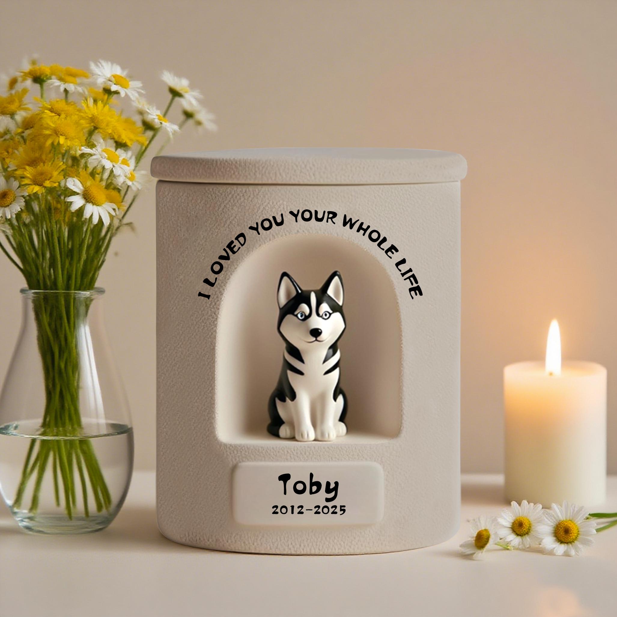 Personalized Dog Urn – Hand-painted Ceramic Lifelike Portrait,name and ...