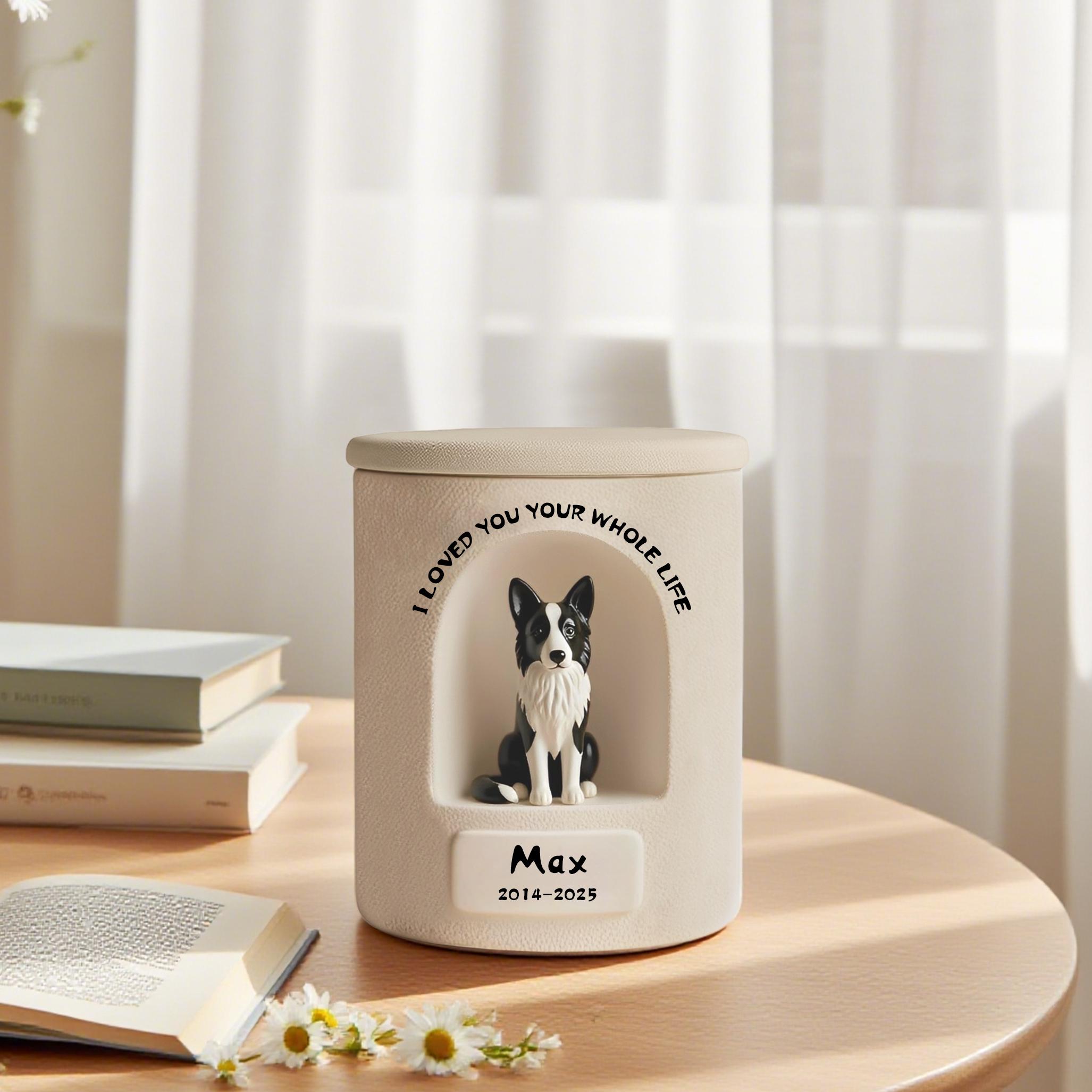 Personalized Dog Urn – Hand-painted Ceramic Lifelike Portrait,name and ...