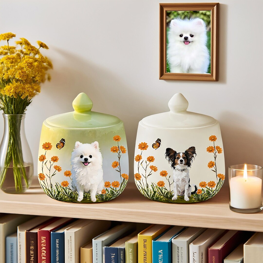 Personalized Dog Urn, Hand-painted Ceramic Portrait,name and Date ...
